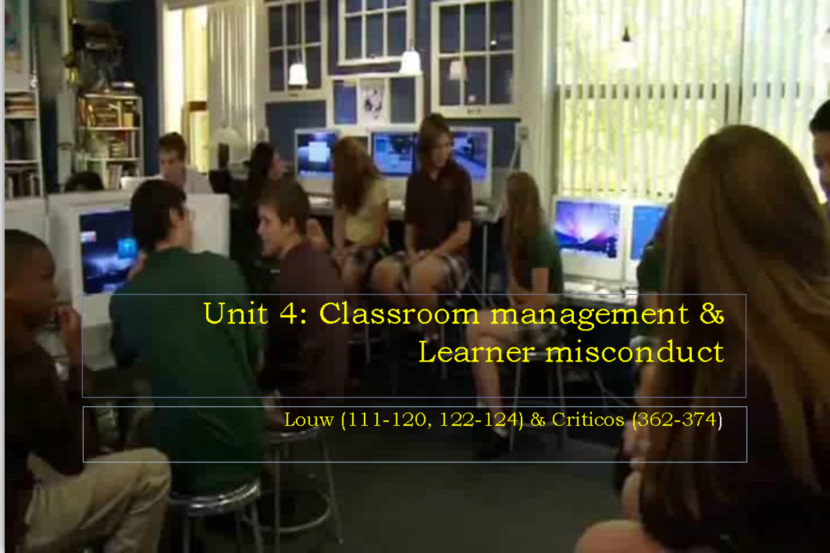 WEEK 11 - Unit 4: Classroom Management and Learner Misconduct (003 ...