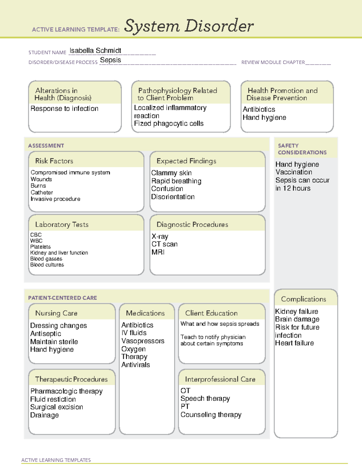 ACTIVE LEARNING TEMPLATE: Sepsis System Disorder Review Module - Studocu