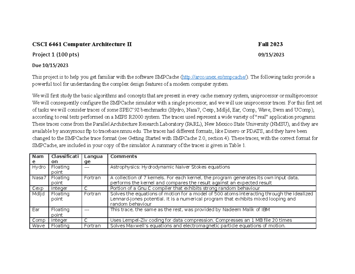 P1 - computer system architecture samples - CSCI 6461 Computer Architecture II Fall 2023 Project ...