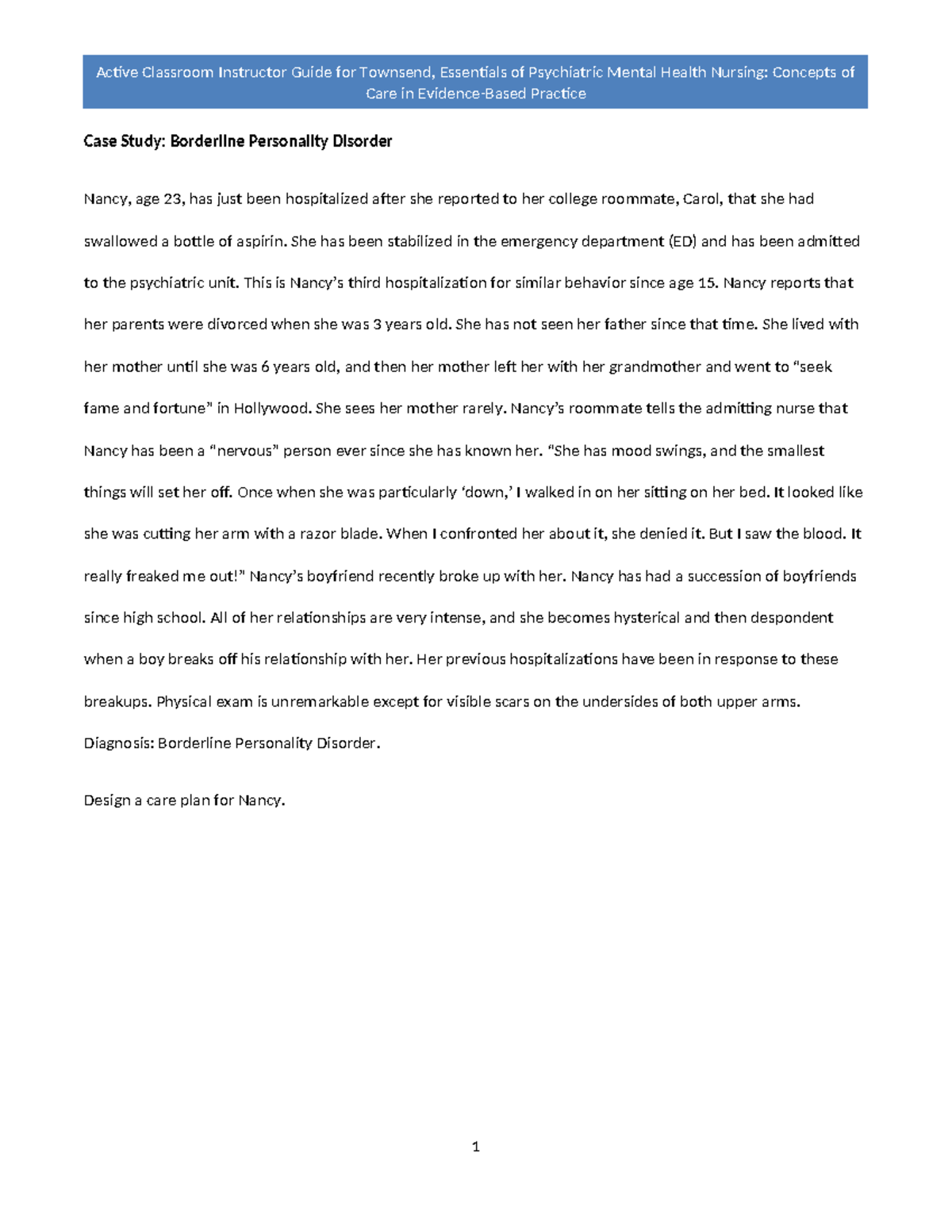 Ch22 - Case Study on Borderline Personality Disorder and Care Plan ...