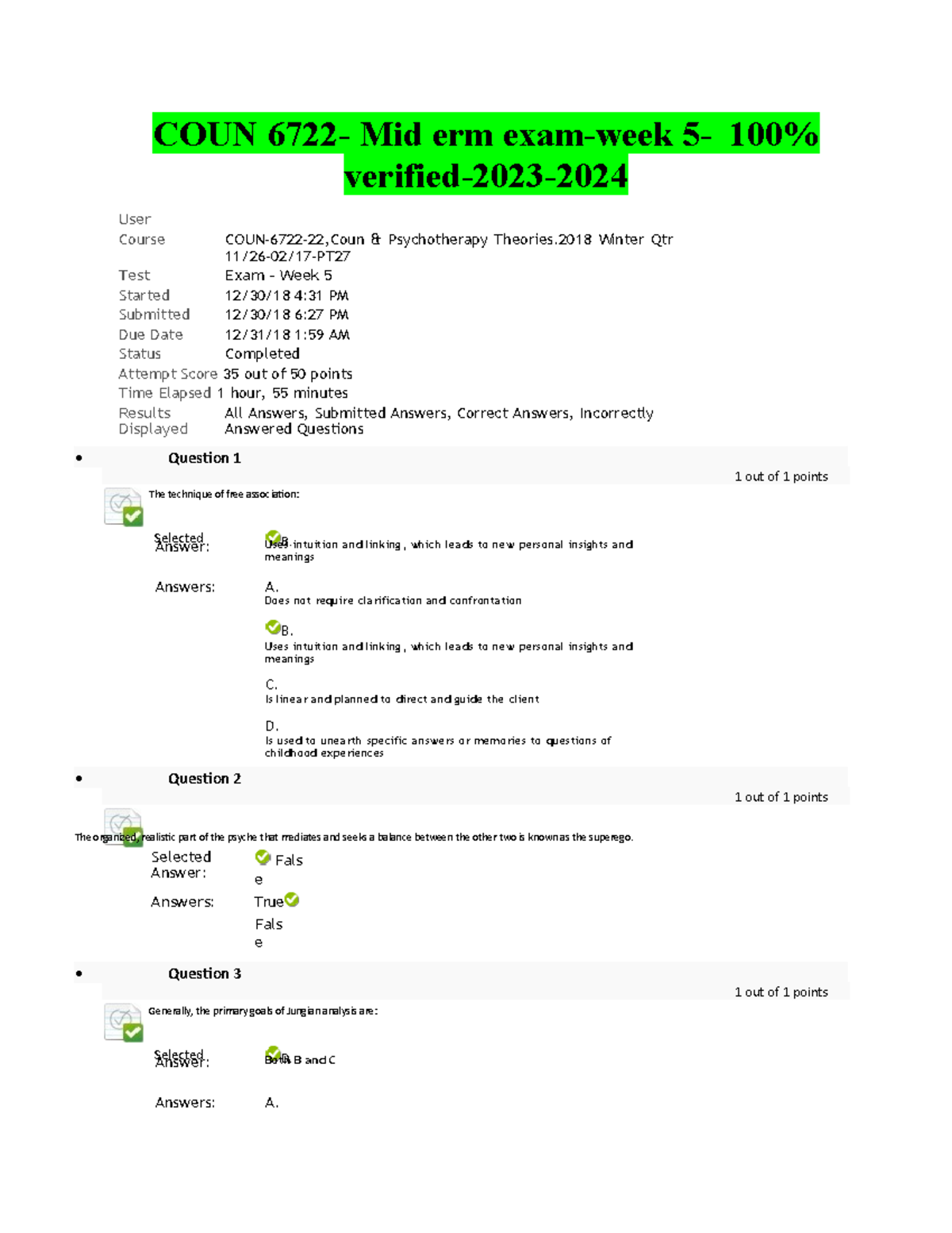 COUN 6722- Midterm Exam Week 5 Review- 100% Score- 2023-2024 - Studocu