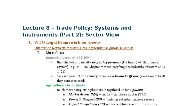 2ME301 - Lecture 8: Trade Policy Instruments & WTO Framework - Studocu