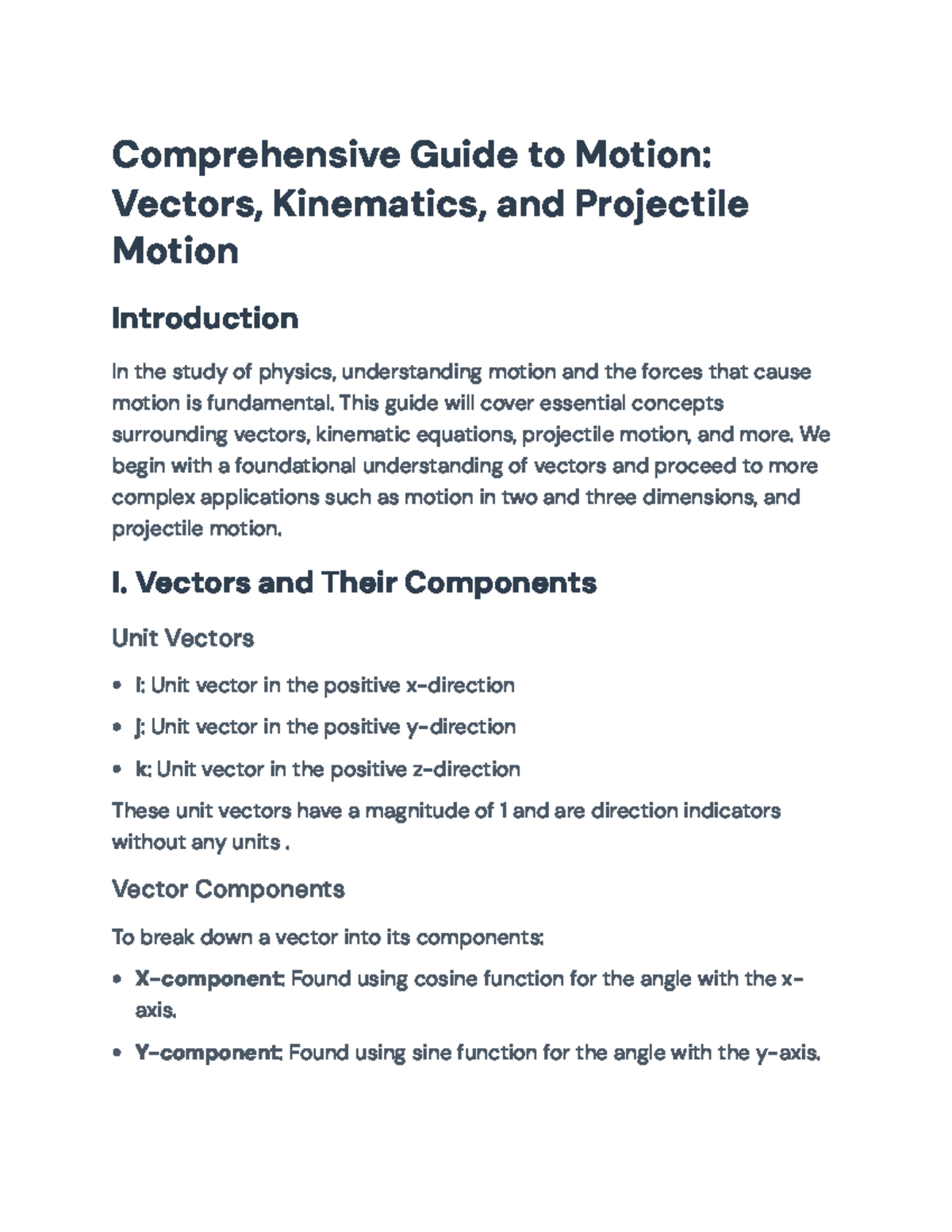 Comprehensive Physics Guide: Vectors, Kinematics & Projectile Motion ...