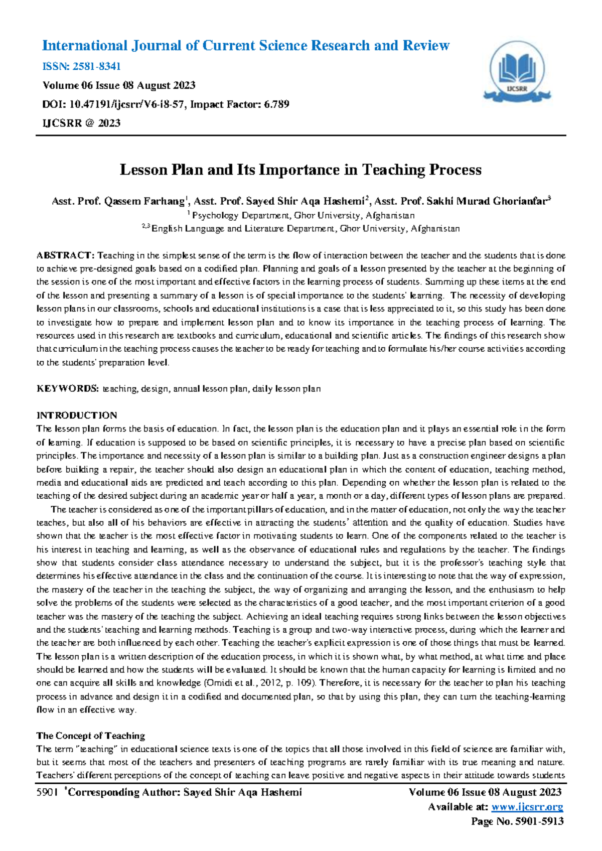 IJCSRR 2023 Lesson Plan: Significance in the Teaching Process - Studocu