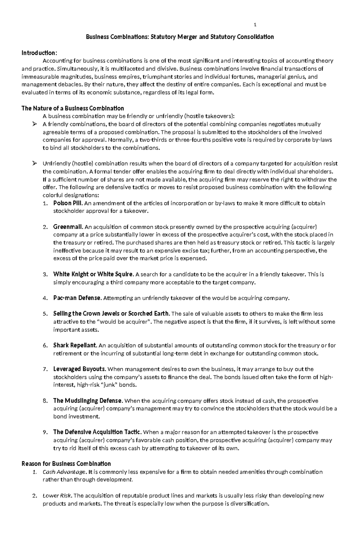 Business Combinations: Statutory Merger & Consolidation Overview - Studocu