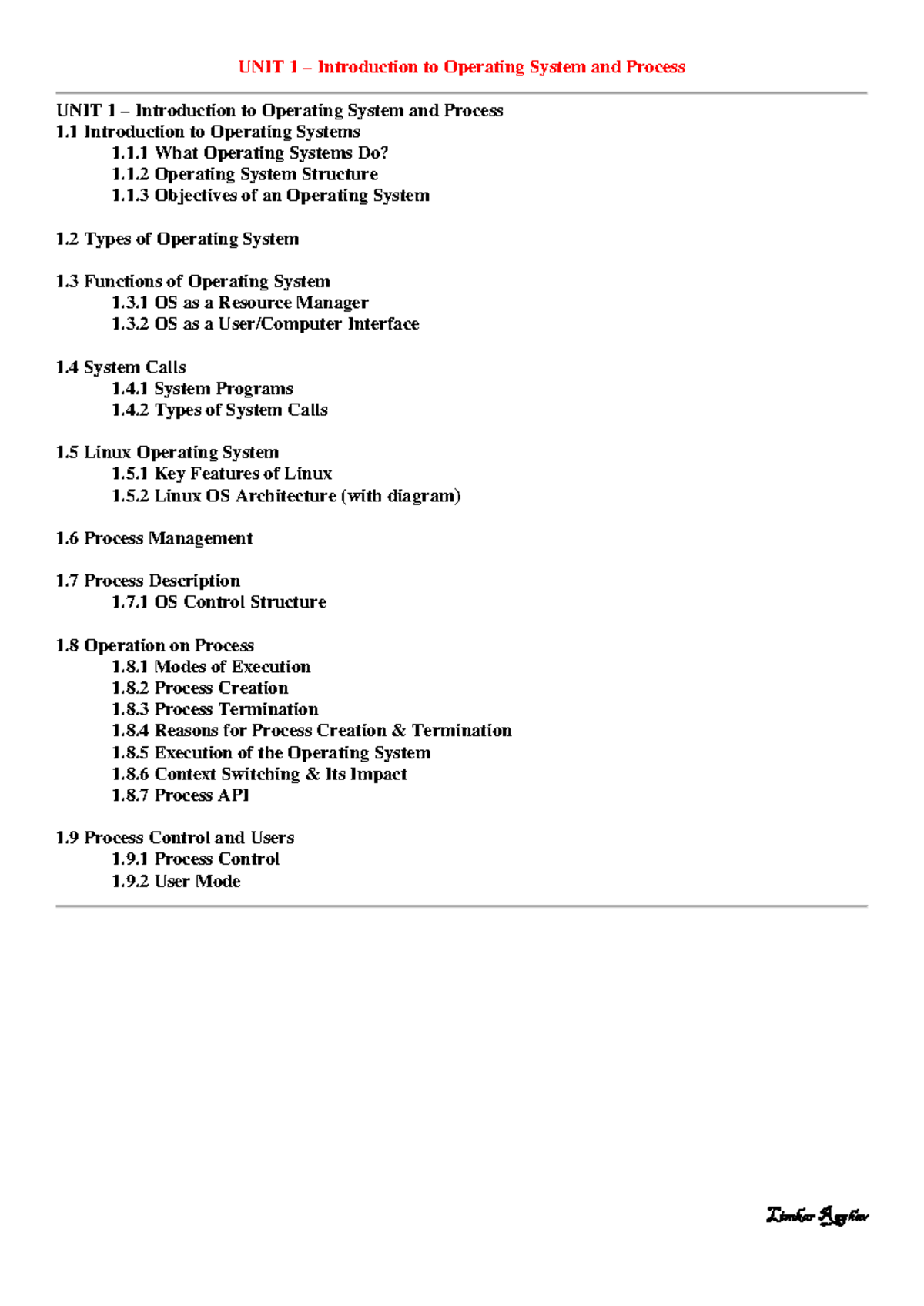 Operating Systems - UNIT 1: Intro to OS & Process Management - Studocu