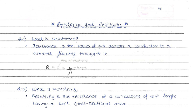Physics 101: Resistance and Resistivity Notes - Studocu