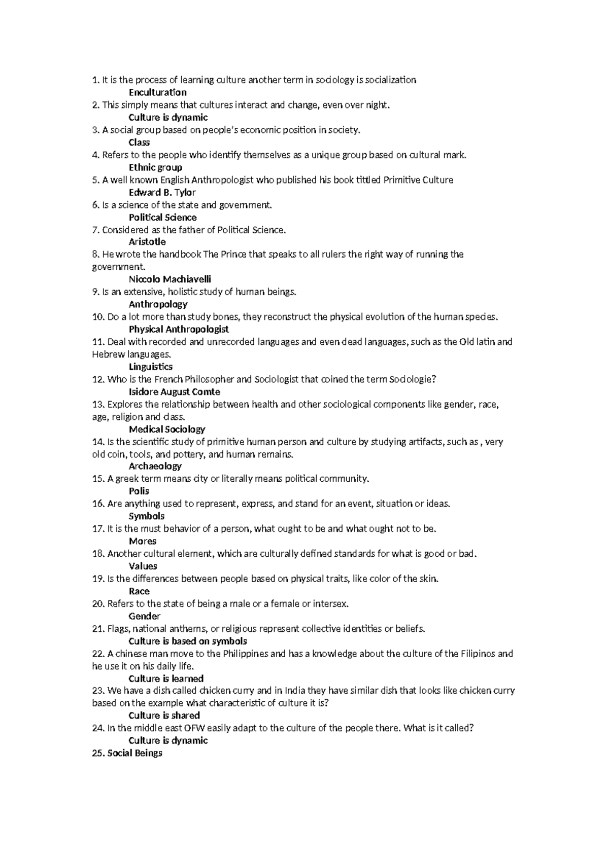 QUIZ FOR Society - It is the process of learning culture another term ...