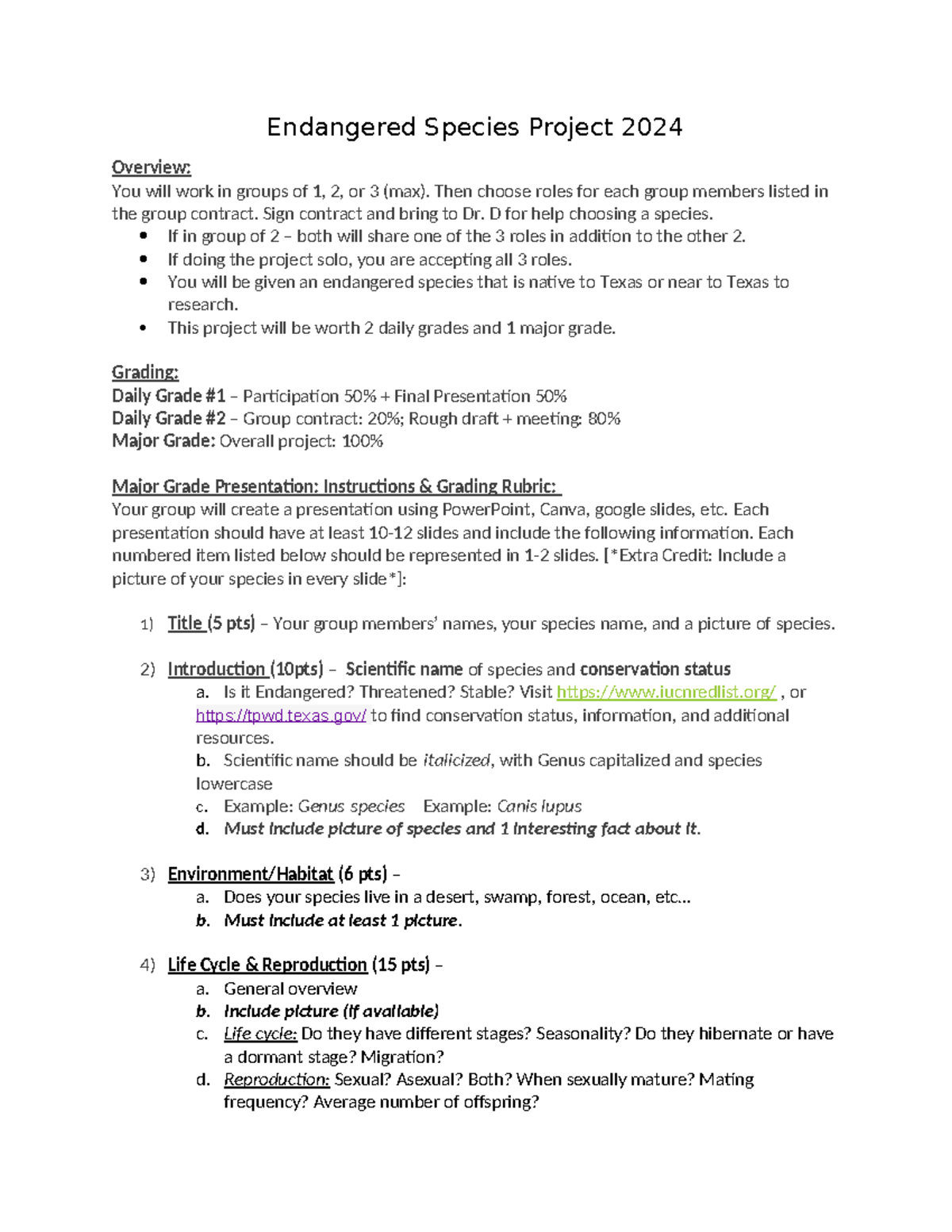 Endangered Species Project 2024: Group Overview & Guidelines - Studocu