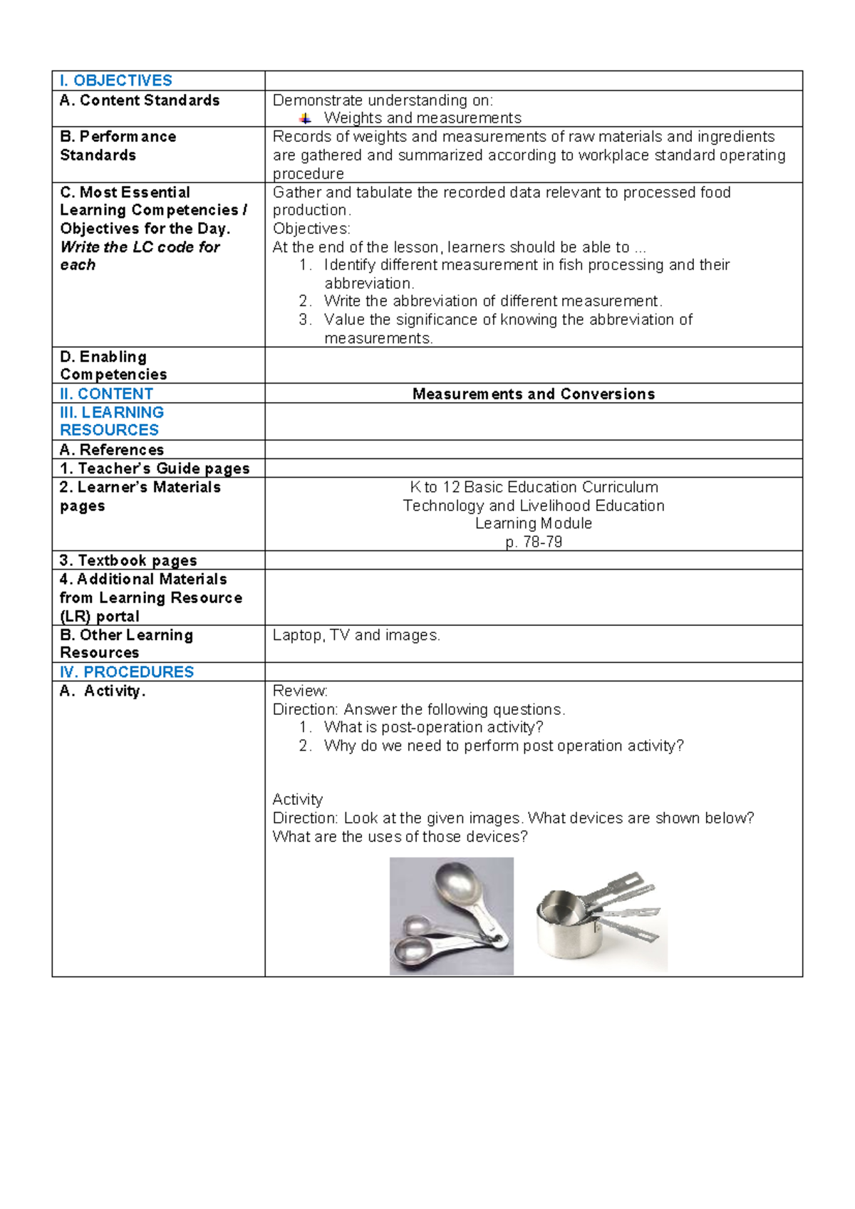 Lesson Plan in Agri Crop: Objectives & Procedures Overview - Studocu