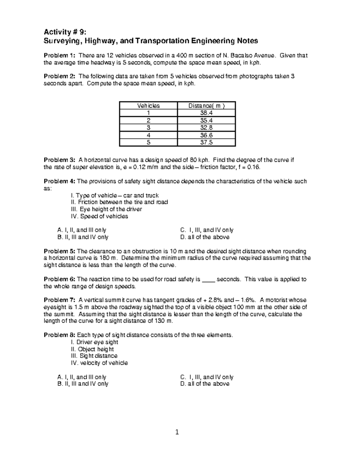 Activity 9 - Surveying & Transportation Engg Notes for Course 1 - Studocu
