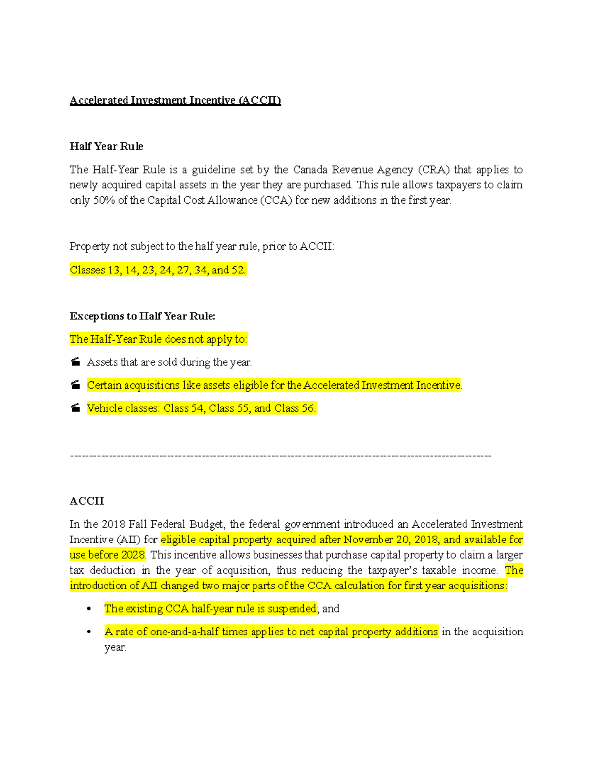 ACCII Half Year Rule Analysis and Implications for Taxpayers - Studocu
