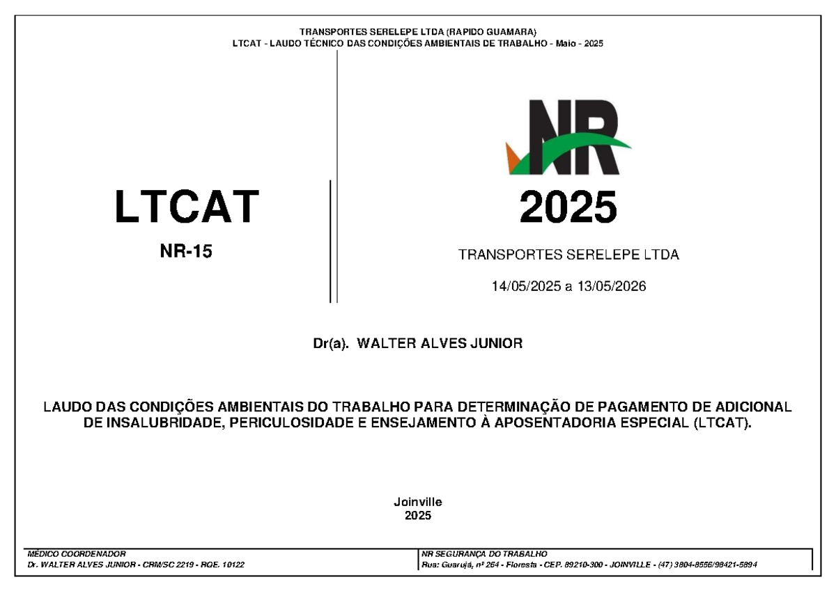 LTCAT 2025: Laudo Técnico das Condições Ambientais de Trabalho ...