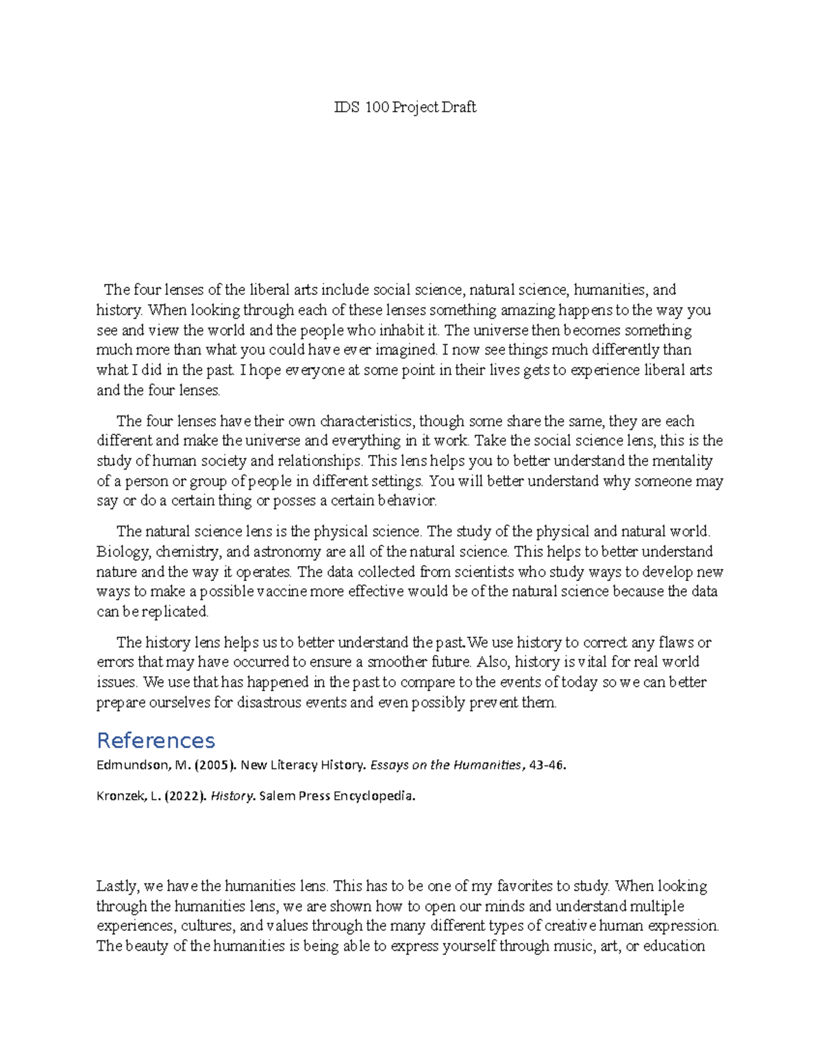IDS 100 Module 3 Project Draft: Exploring the Four Lenses of Liberal ...