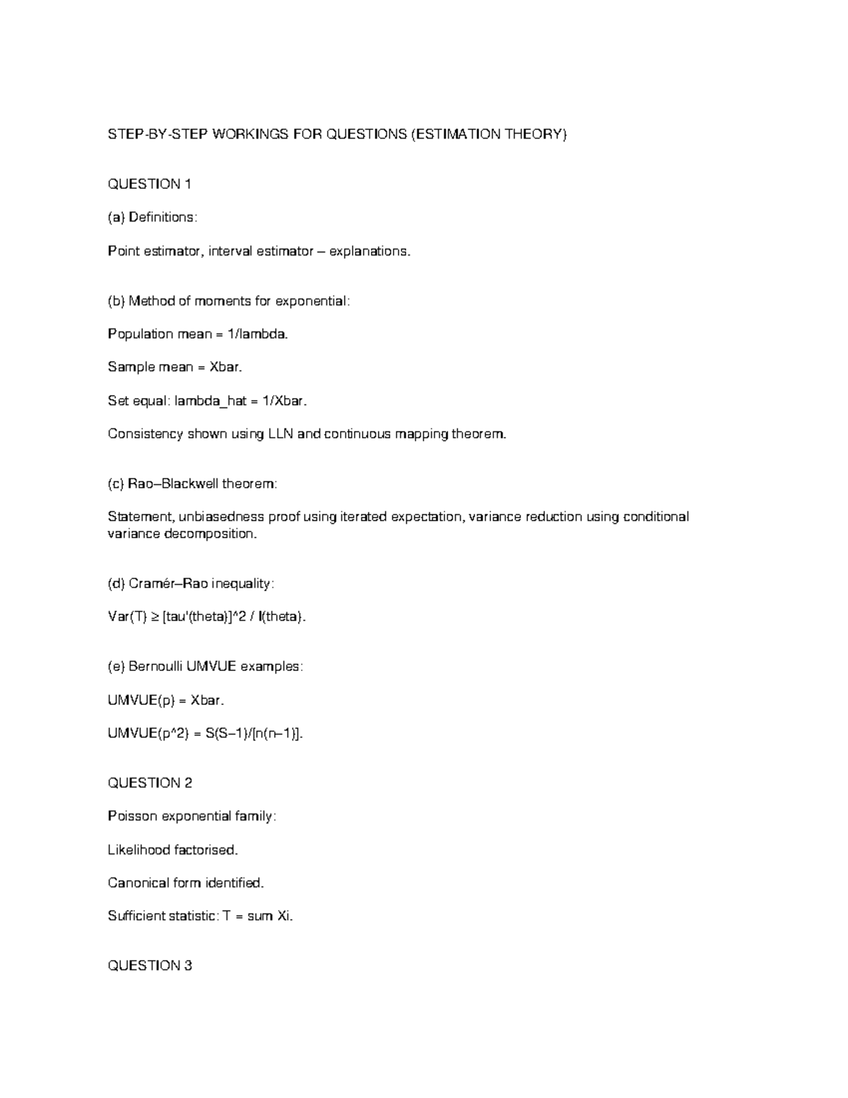 Estimation Theory Workings - Questions & Definitions (ET 101) - Studocu