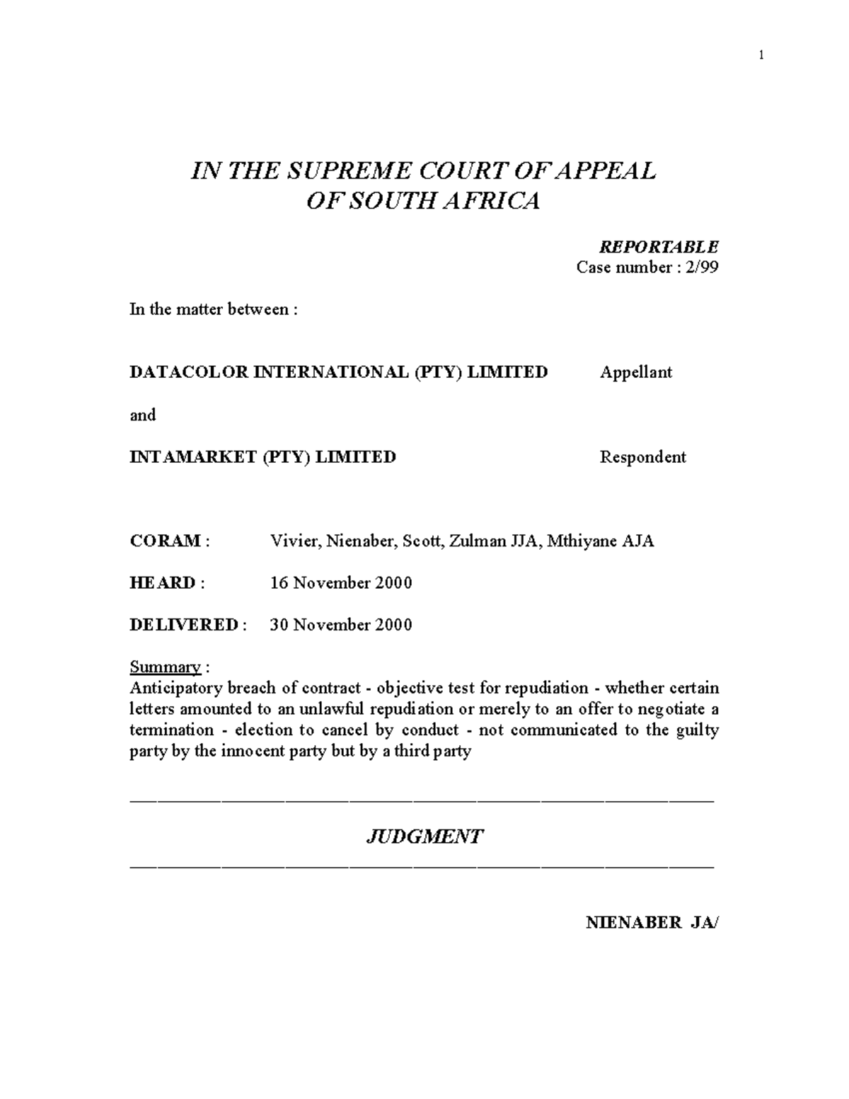 Datacolor v Intamarket: Supreme Court Appeal Analysis (2001) - Studocu