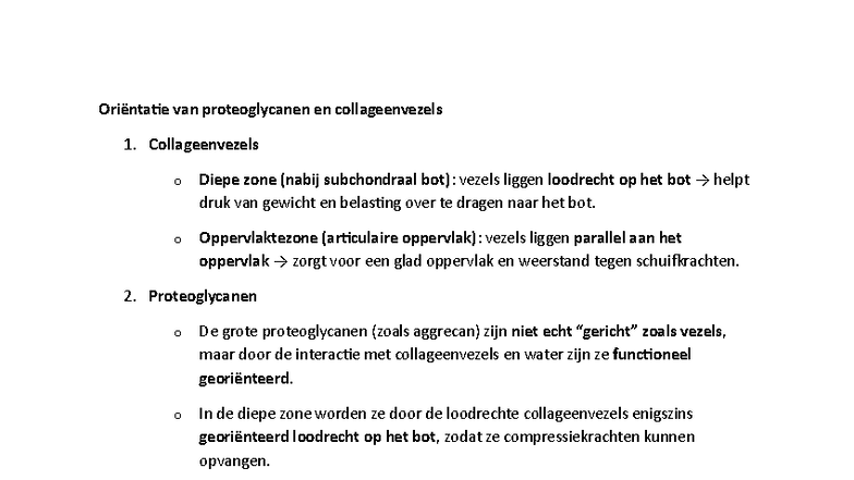 Oriëntatie van Proteoglycanen en Collageenvezels: Een Overzicht - Studocu