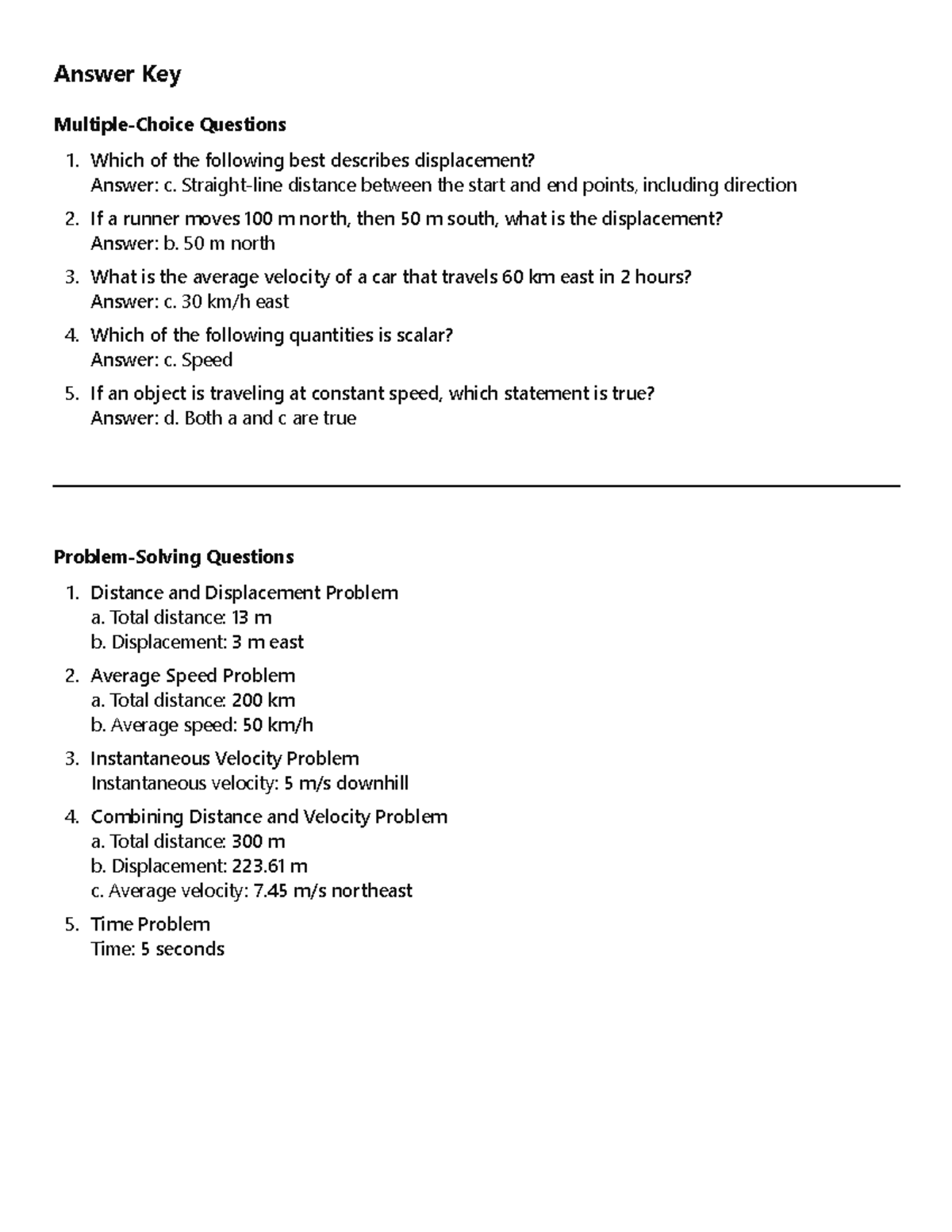 Science QUIZ - Describing Motion and Speed vs. Velocity-PART 2 Answer ...