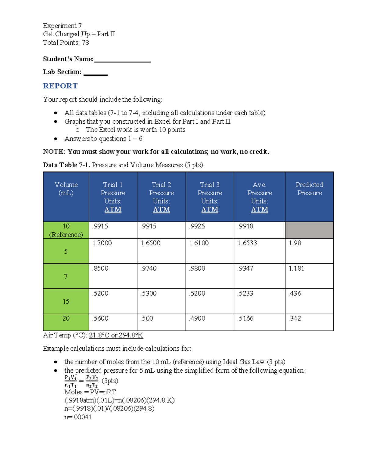 CHEM 109 Lab Report Exp. 7 - Get Charged Up Part II Analysis - Studocu