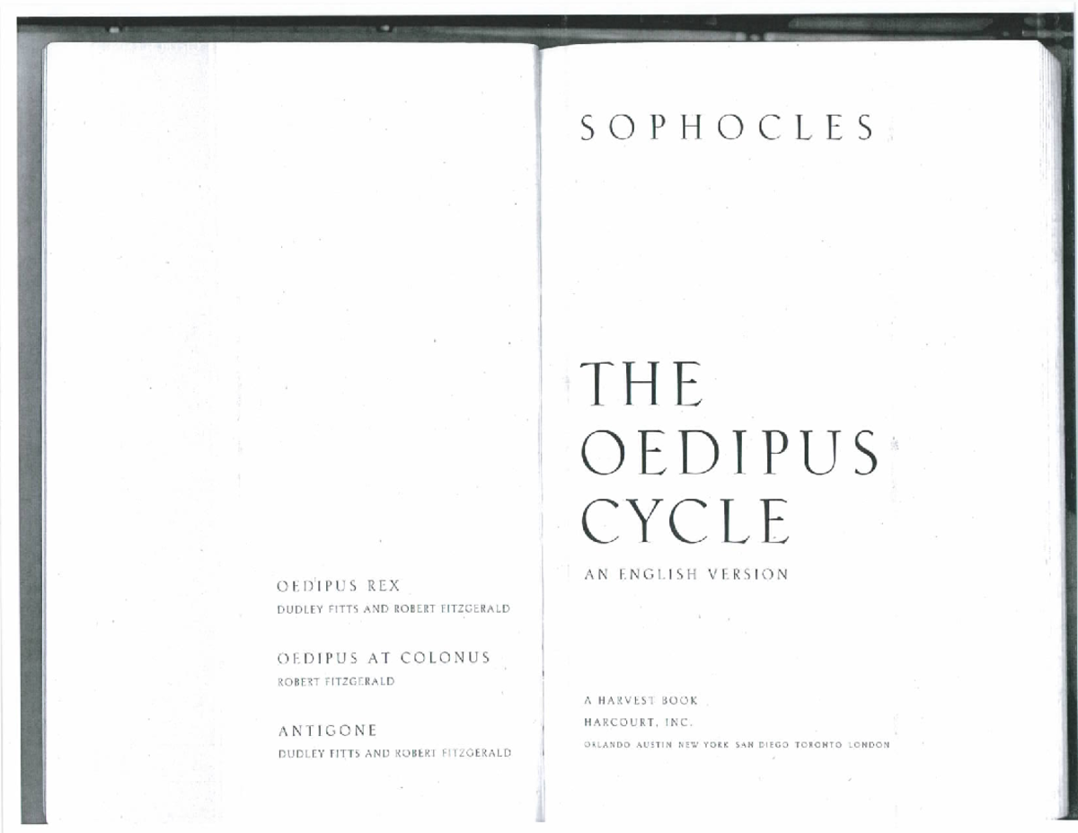 The Oedipus Cycle: An English Version of Oedipus Rex and Antigone - Studocu