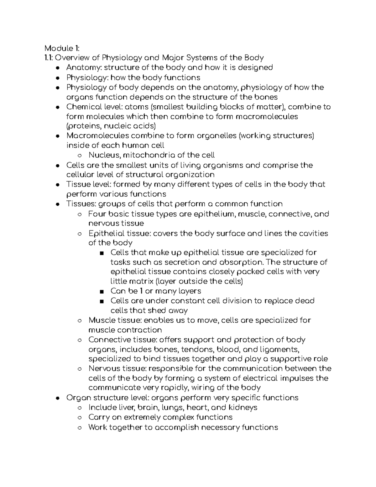 Portage Anatomy and Physiology 1: Module 1 Overview Notes - Studocu