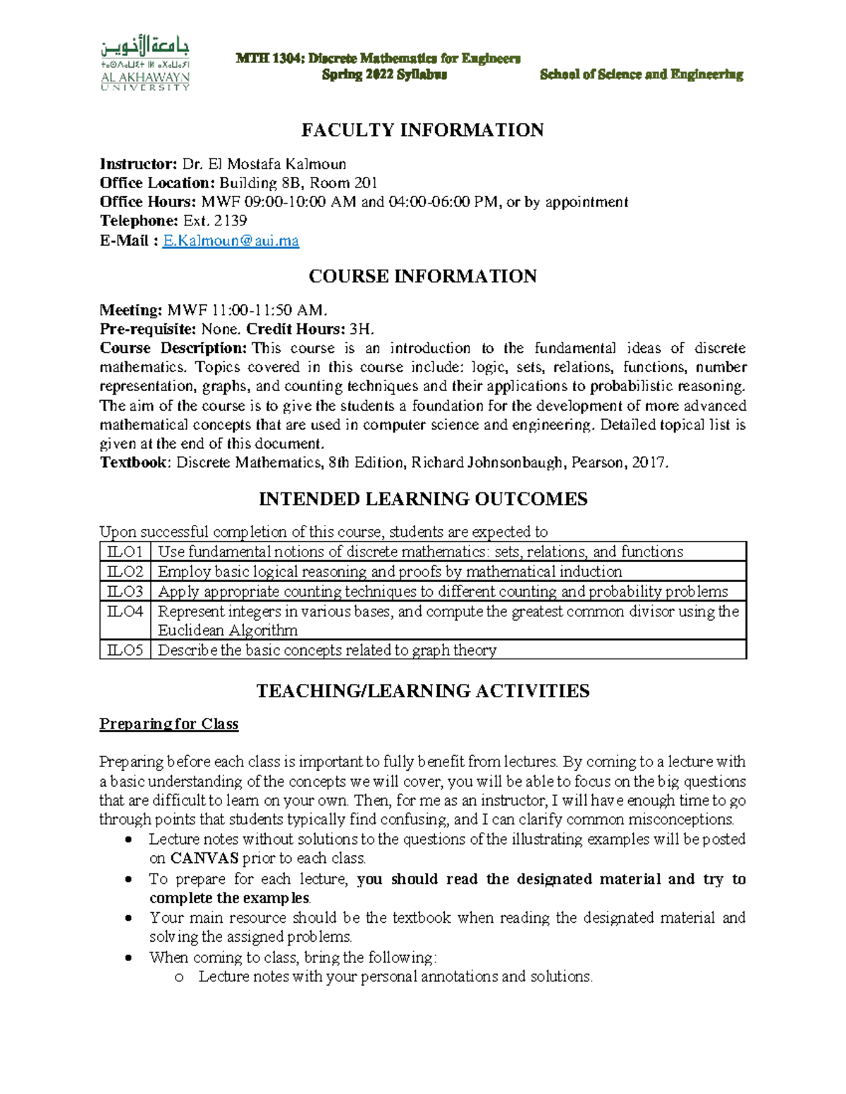 Discrete Mathematics Syllabus (Course Code: MATH 101) - Studocu
