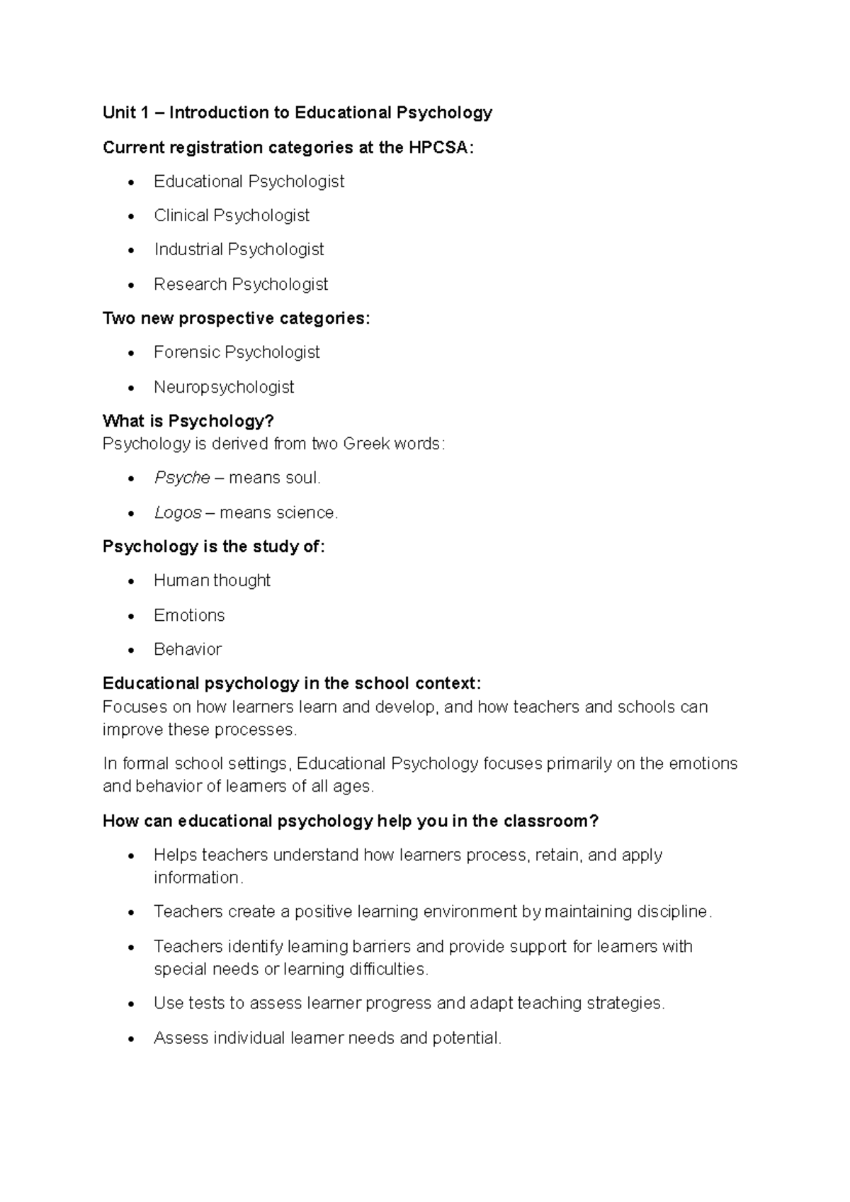 EDCC 215 SU 1-5 Educational Psychology Overview and Key Concepts - Studocu
