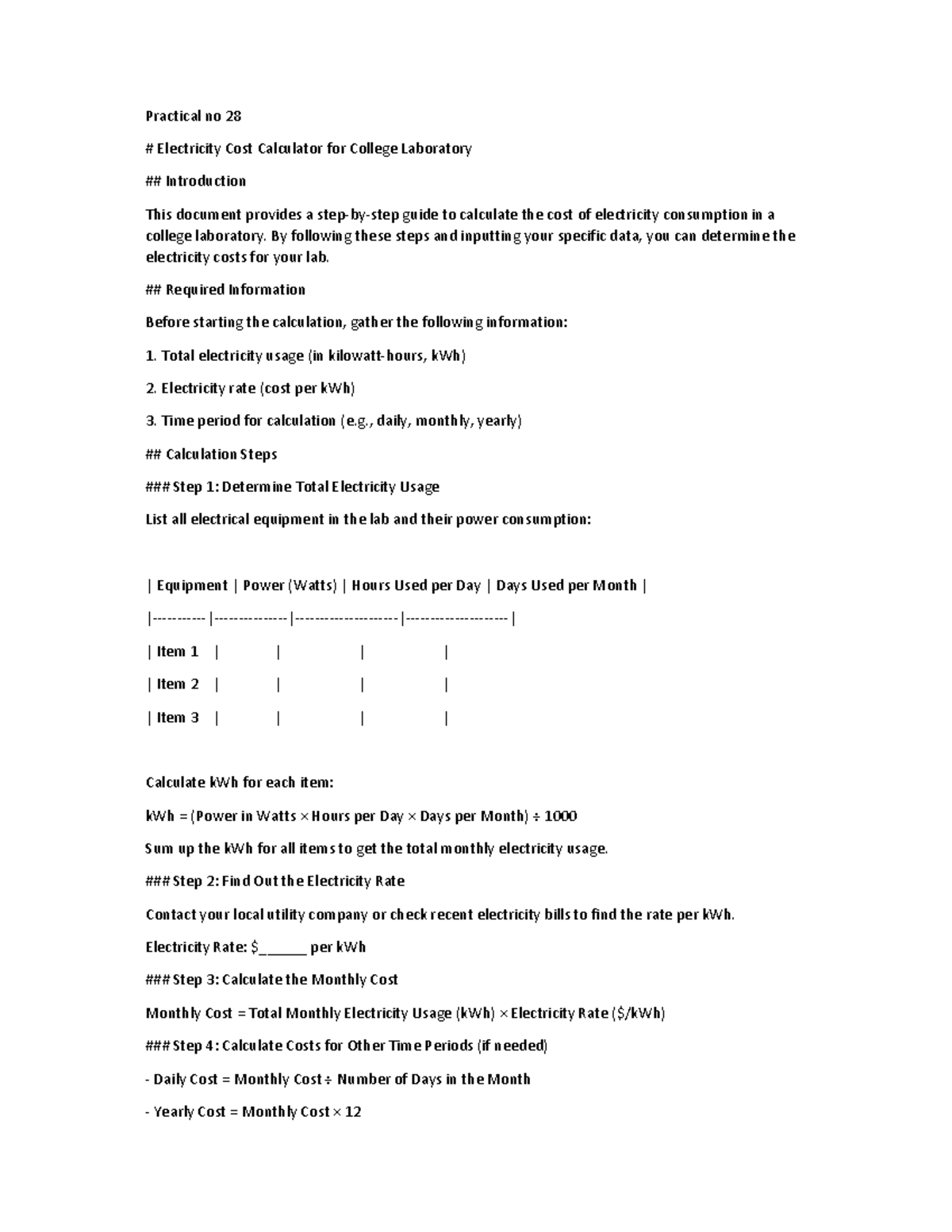 Ppe - Emd - Practical no 28 Electricity Cost Calculator for College ...