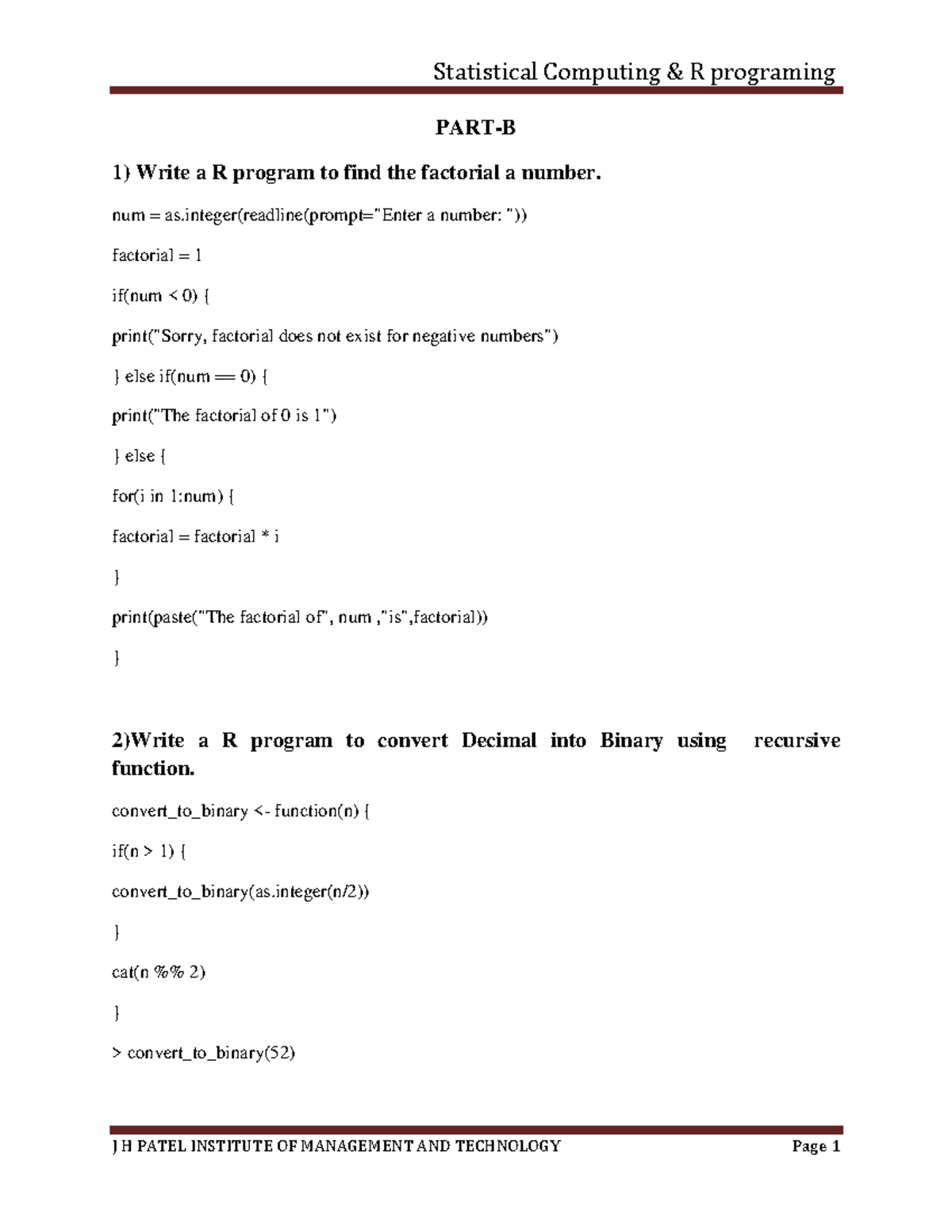 BCA Lab Manual: R Programs for 5th Semester - Part 2 Tasks - Studocu
