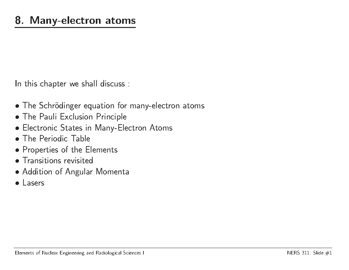 Lecture 08: Atoms, Pauli Exclusion Principle & Electronic States - NERS ...