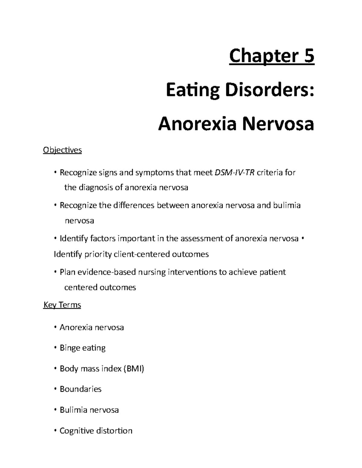 Case Study: Anorexia Nervosa in Eating Disorders (NURS 101) - Studocu