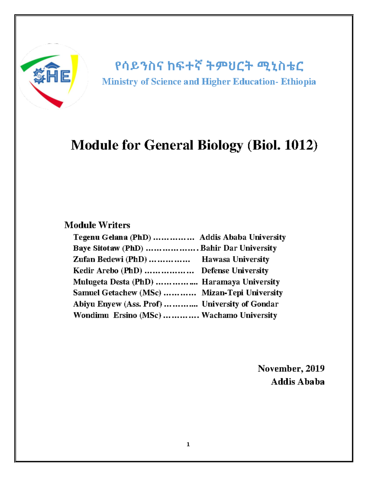 General Biology Module (Biol. 1012) Course Material Summary - Studocu