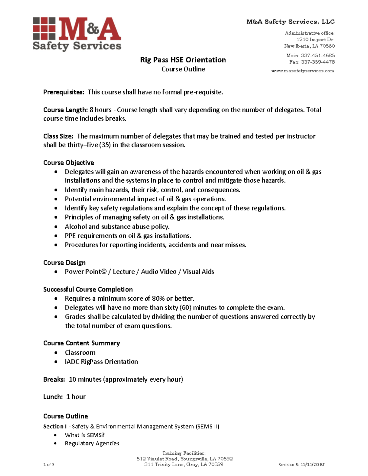 IADC Rig Pass HSE Orientation Course Outline (November 2020) - Studocu