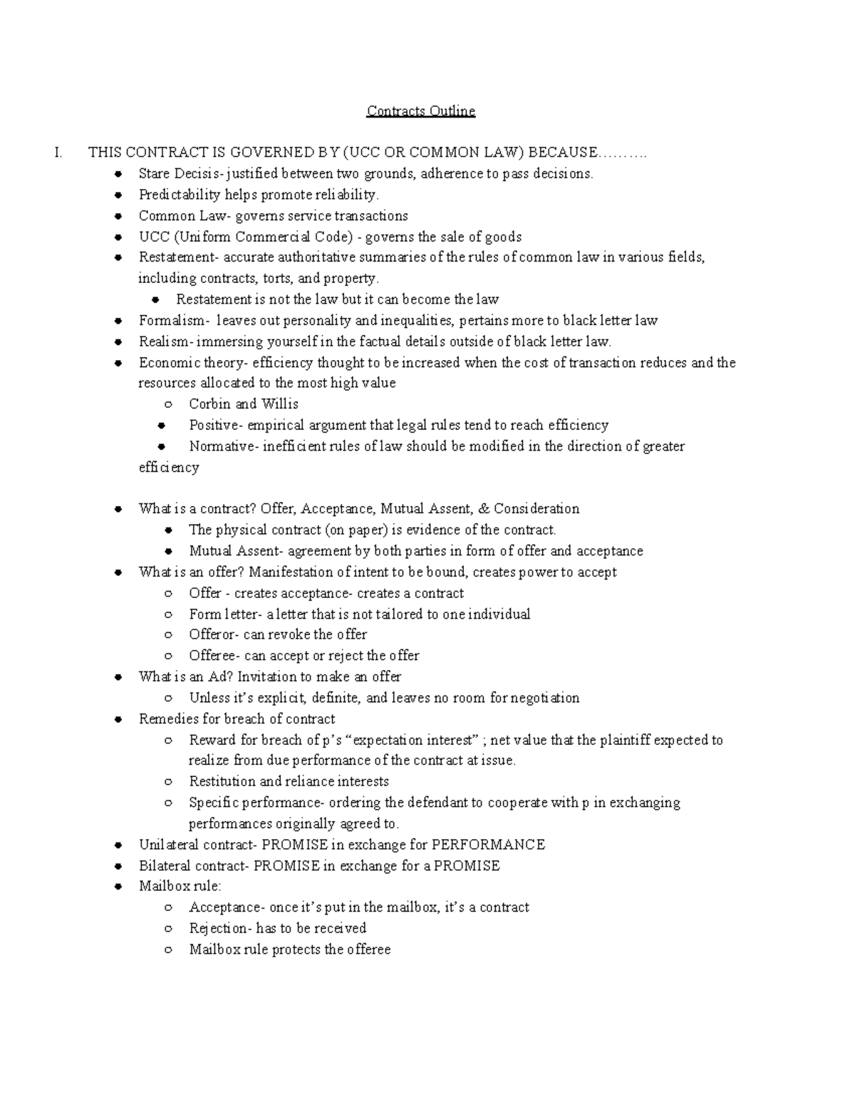 Contracts Final Exam Outline (UCC & Common Law Overview) - Studocu