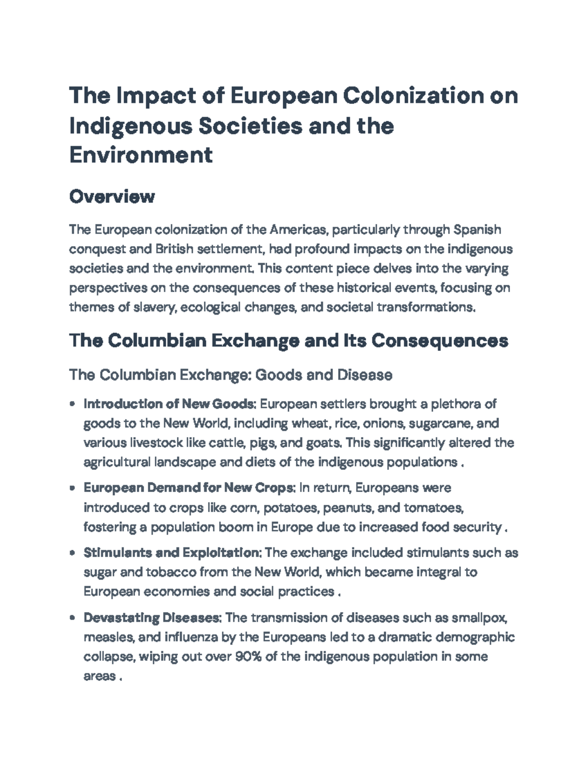 The Impact of European Colonization on Indigenous Societies and Ecology ...