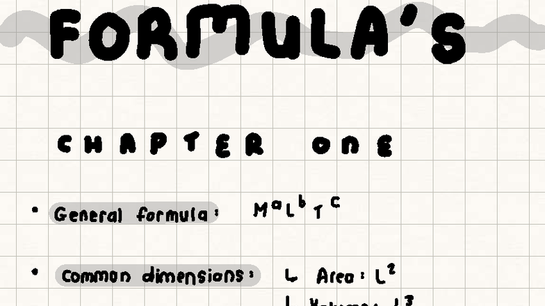 Formula sheet - CHAPTER o one General formula: Malb1C common dimensions ...