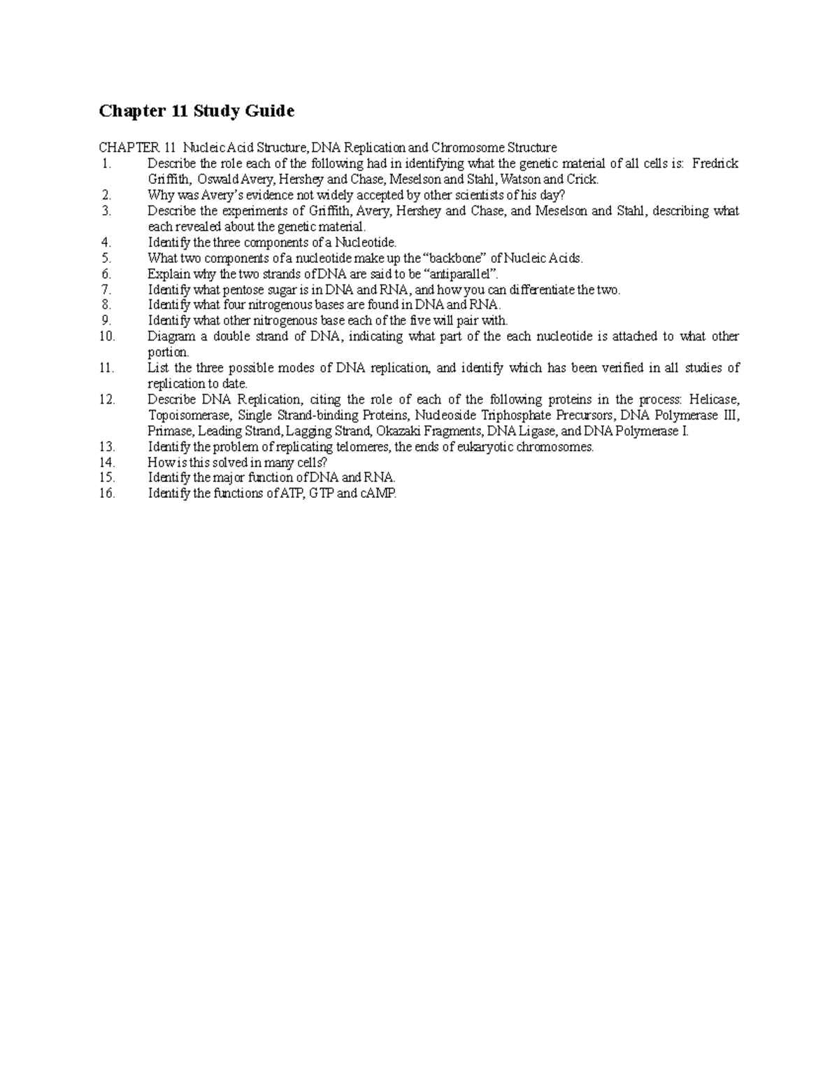 Chapter 11 Study Guide - Chapter 11 Study Guide CHAPTER 11 Nucleic Acid ...