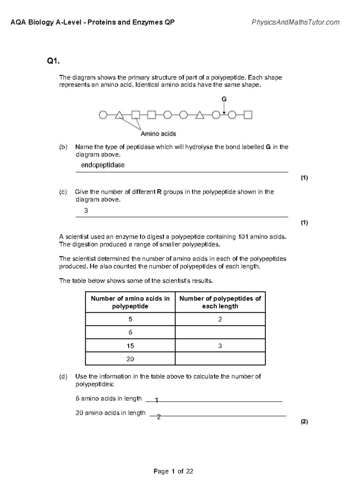 AQA Biology 1.4 Proteins and Enzymes QP Study Guide - Studocu