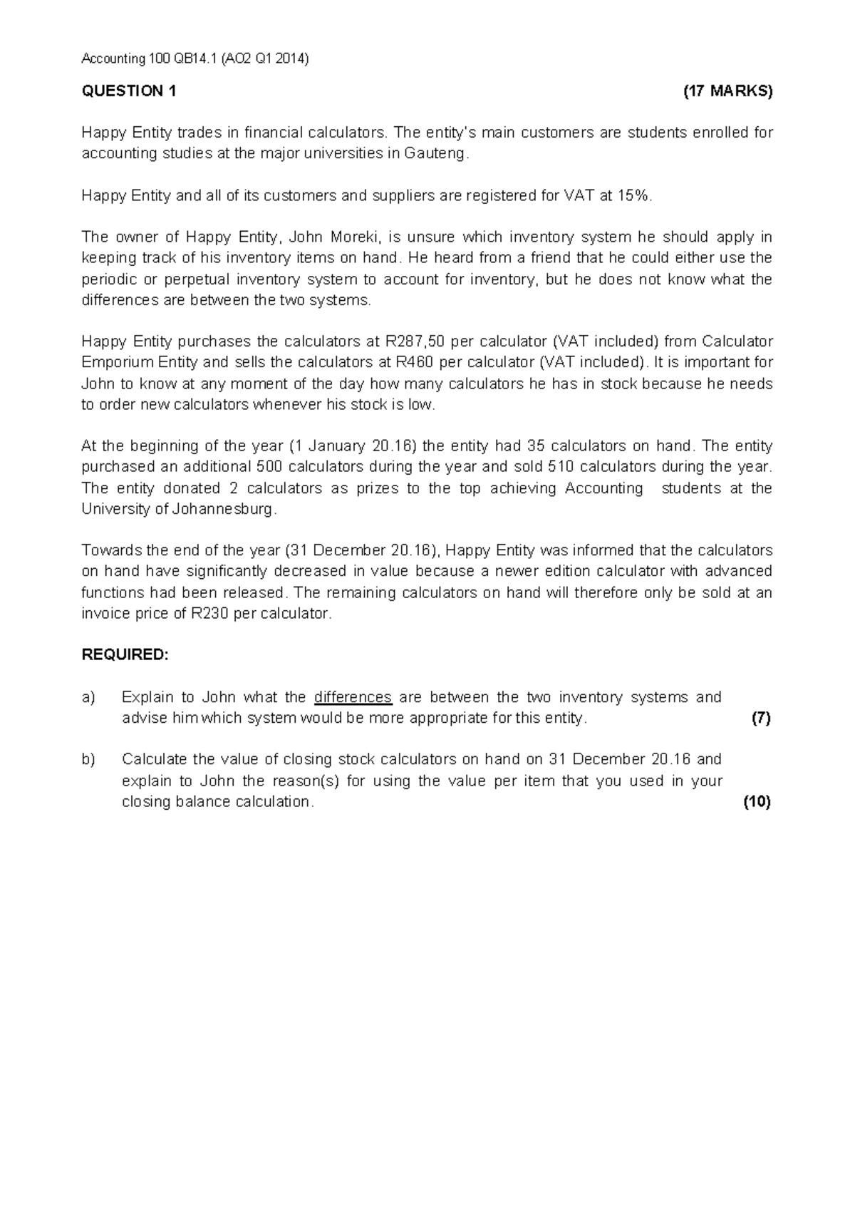 Question Bank Chapter 14 2025 - Accounting 100 QB14 - Studocu