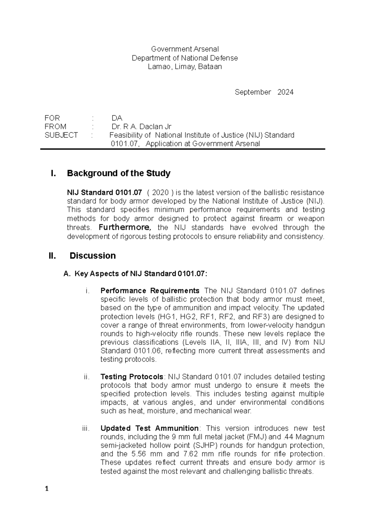 NIJ 0101.07 - Feasibility Study on Body Armor Standards - Studocu