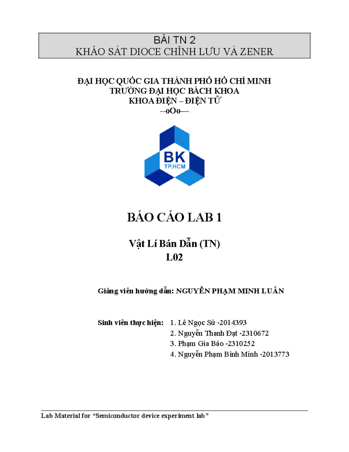 Báo Cáo Lab 2: Khảo Sát Diode Chỉnh Lưu & Zener - VLBD 2022 - Studocu