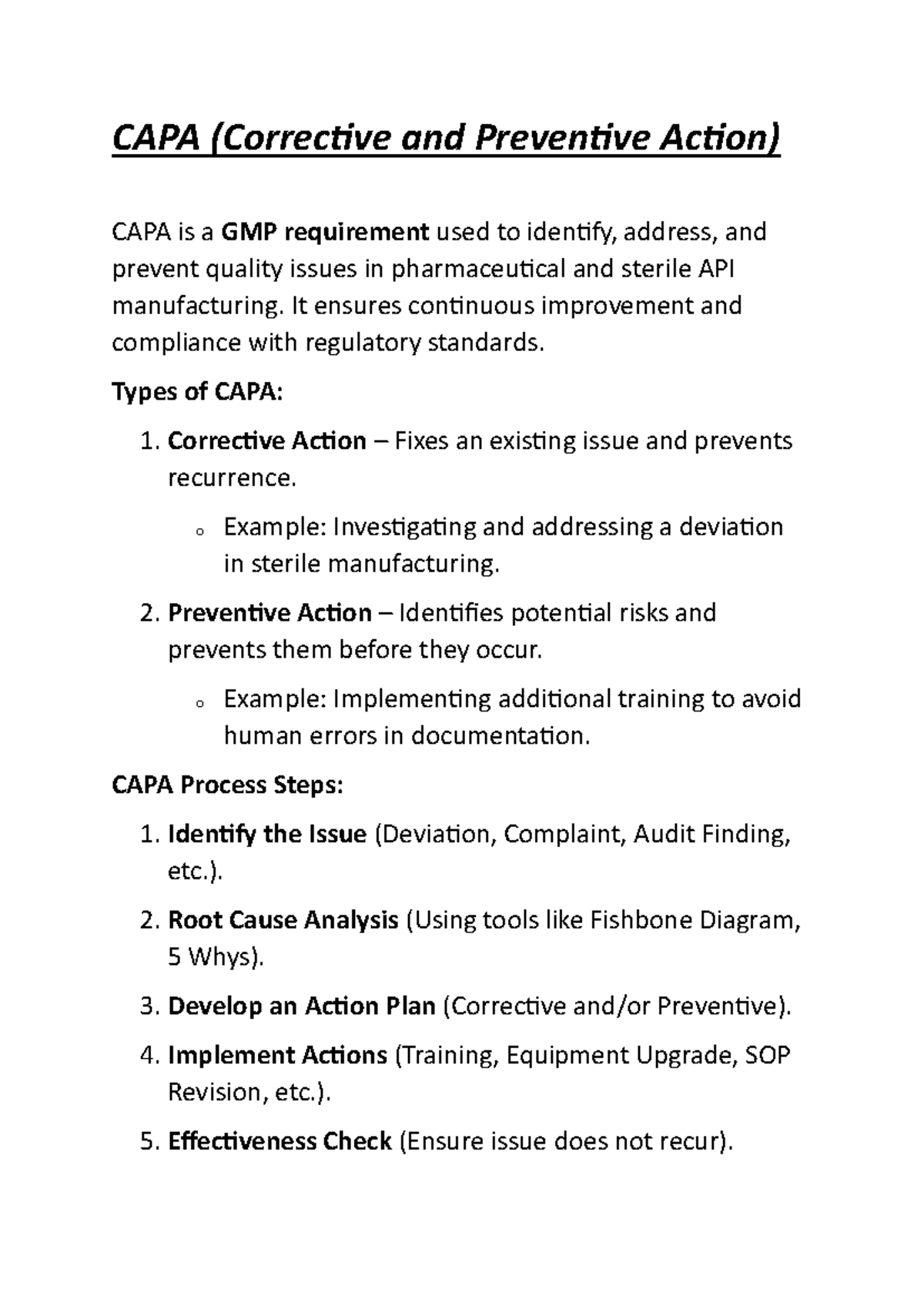 CAPA - Good - CAPA (Corrective and Preventive Action) CAPA is a GMP ...