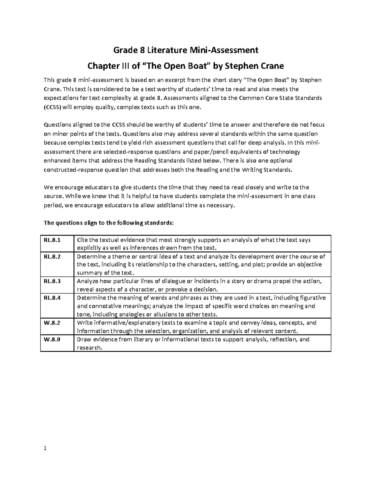 Gr 8 mini-assessment The Open Boat Final - Grade 8 Literature Mini ...
