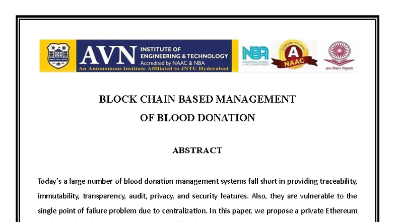 Blockchain-Based Blood Donation Management System: An Abstract - Studocu