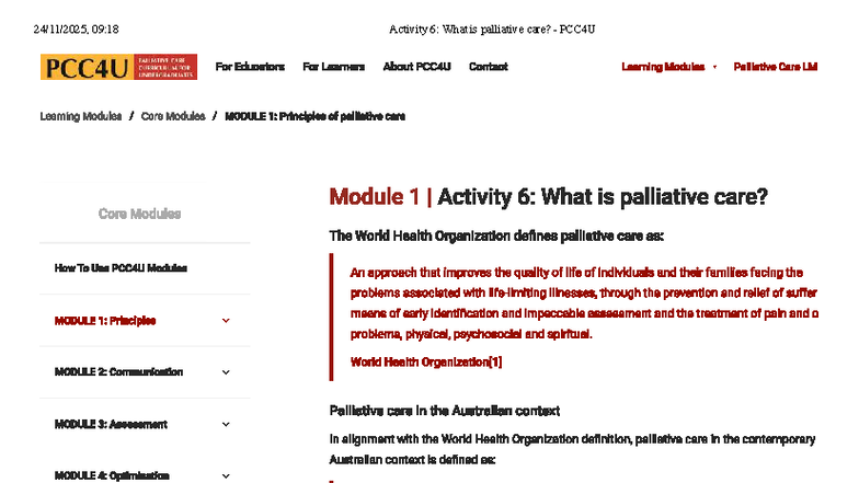 Activity 6: Understanding Palliative Care - PCC4U Module Insights ...
