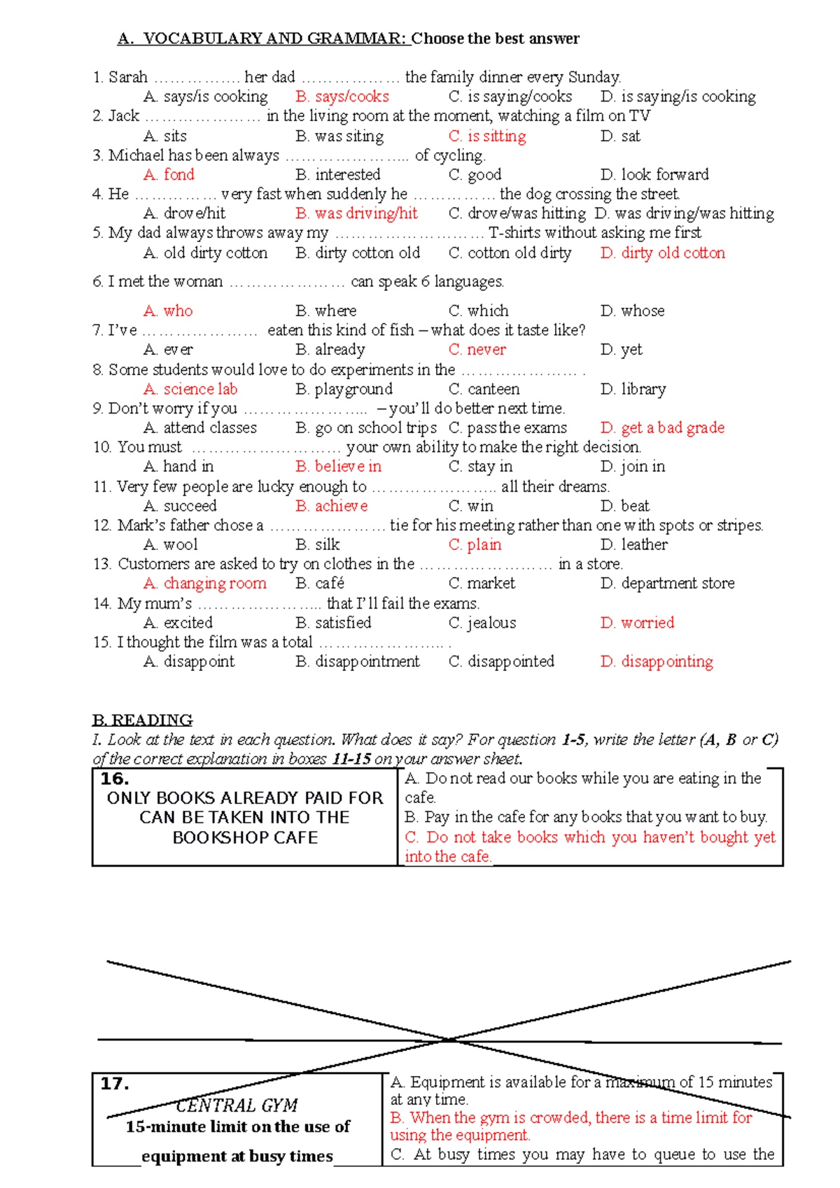 TA1-K61-Sample Final Exam: Vocabulary, Grammar, and Reading Exercises ...
