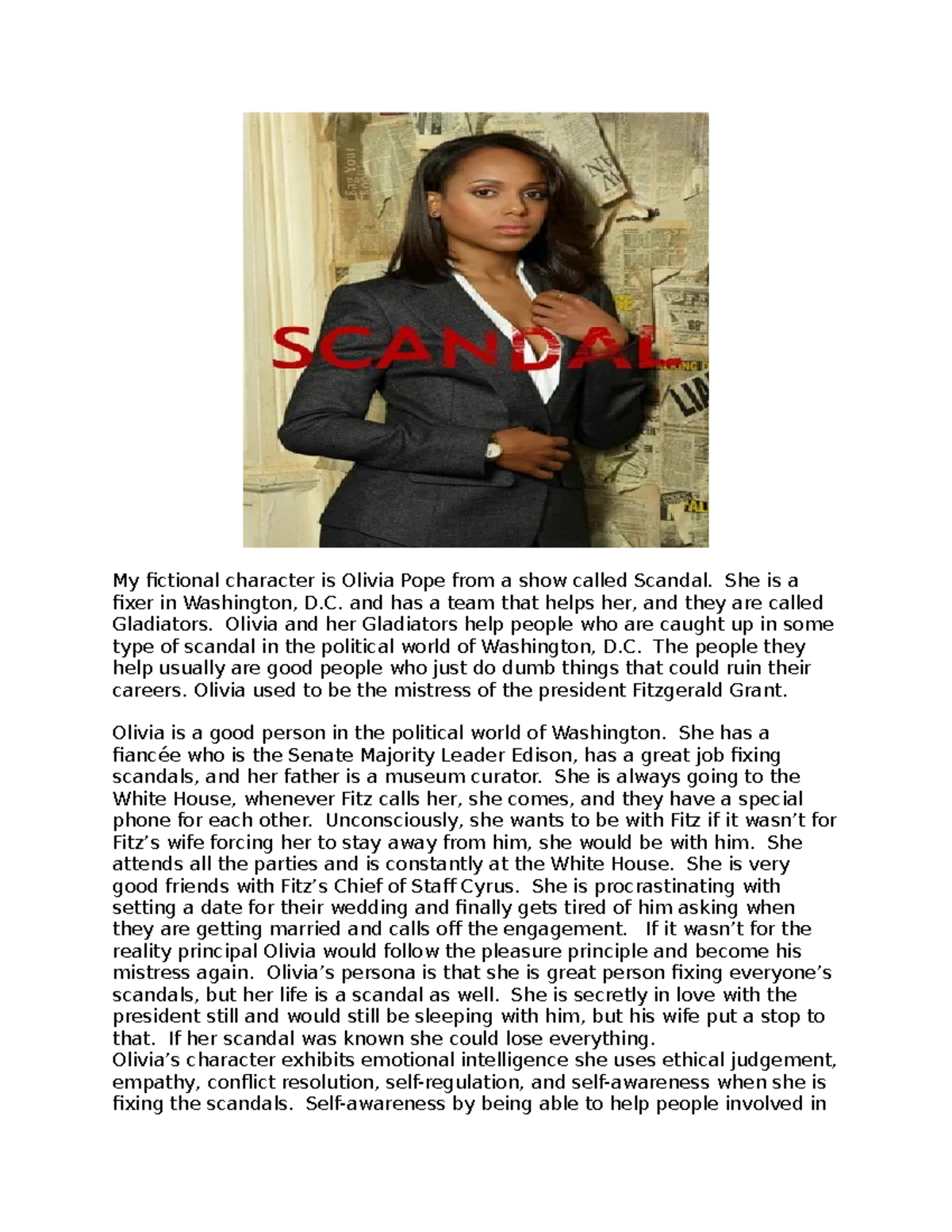 Psy-328 Character Analysis: Olivia Pope's Role in Scandal - Studocu