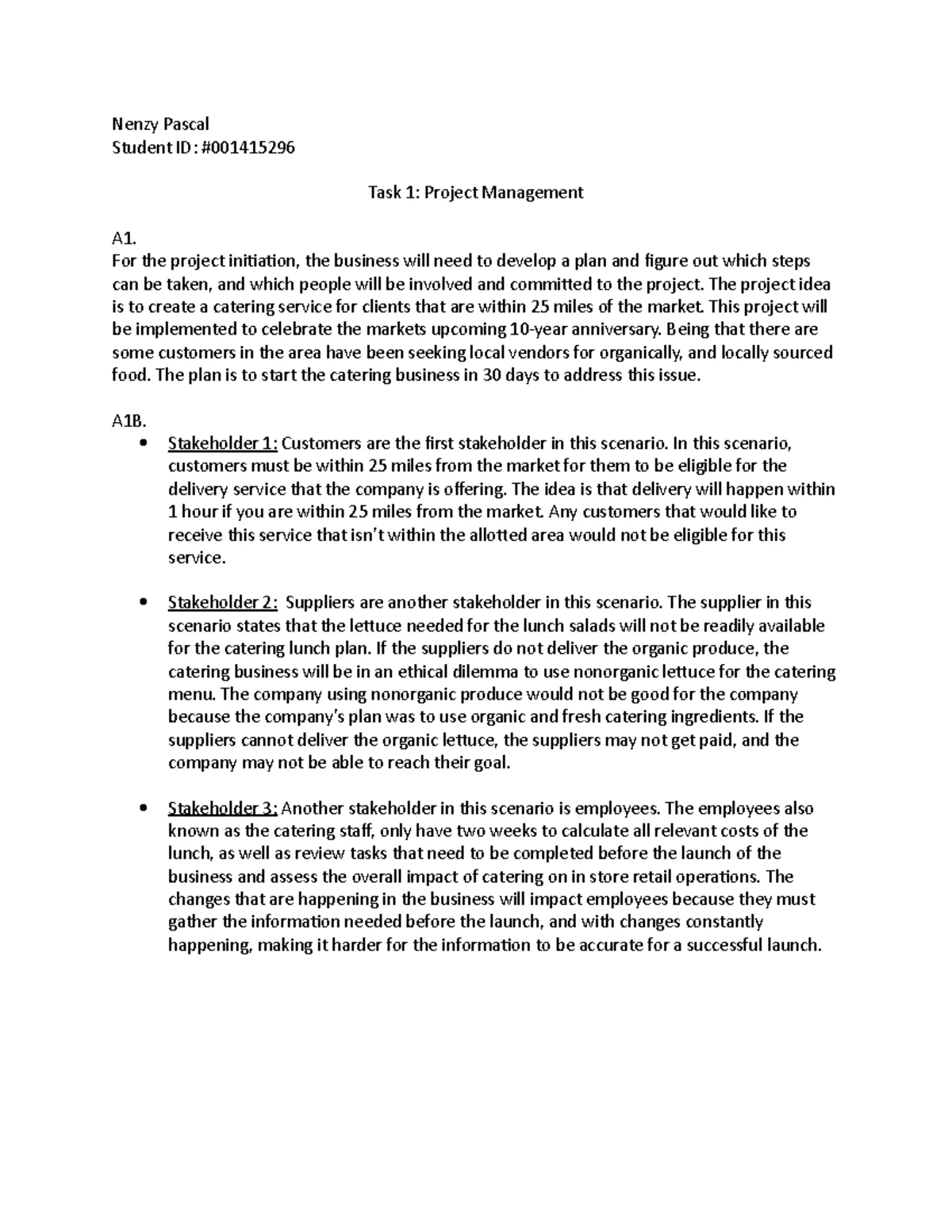 D079 RNM1 Business Environment: Project Management Task 1 Report - Studocu