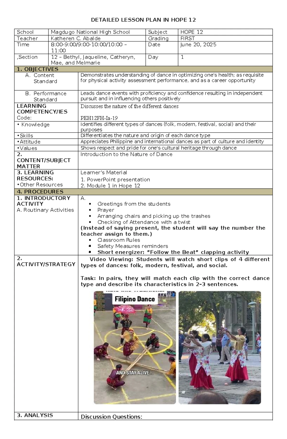 DETAILED LESSON PLAN FOR HOPE 12: EATING BEHAVIORS & HEALTH - Studocu