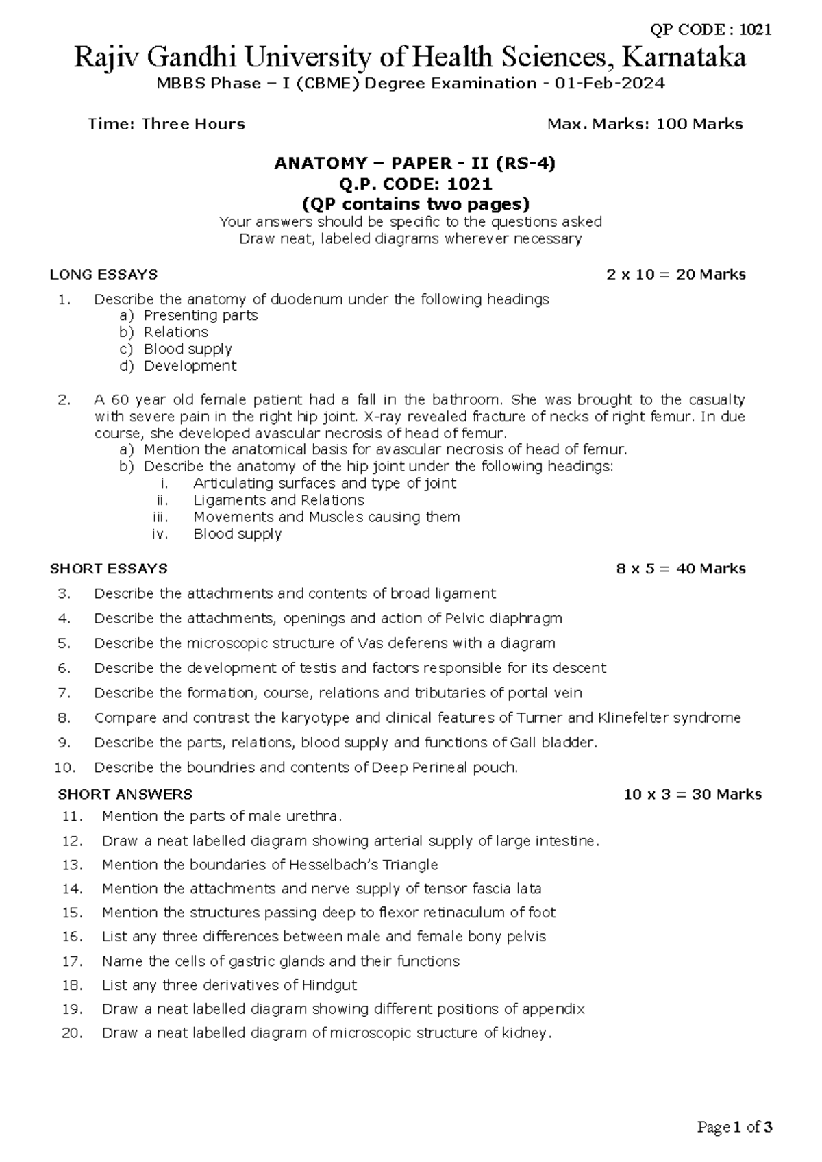 MBBS 1021 - Anatomy Paper II - Exam Questions & Answers (Jan 2024 ...